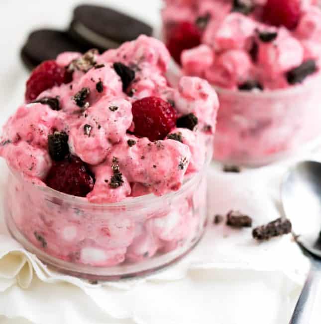 Raspberry Oreo Fluff Dessert Salad | Heather Likes Food