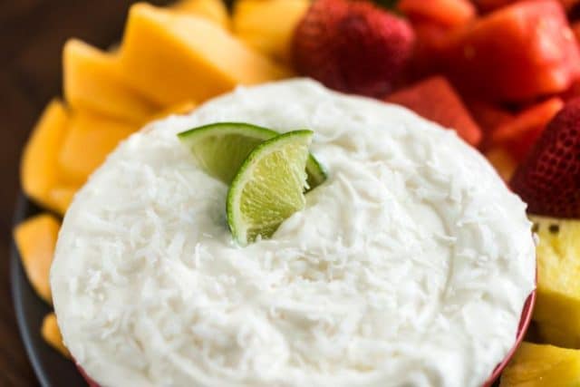 Coconut Lime Cream Cheese Fruit Dip-- The Best Fruit Dip Ever, promise!