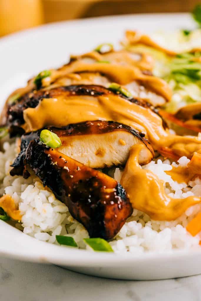Grilled Thai Chicken Bowls with Peanut Sauce | Heather Likes Food